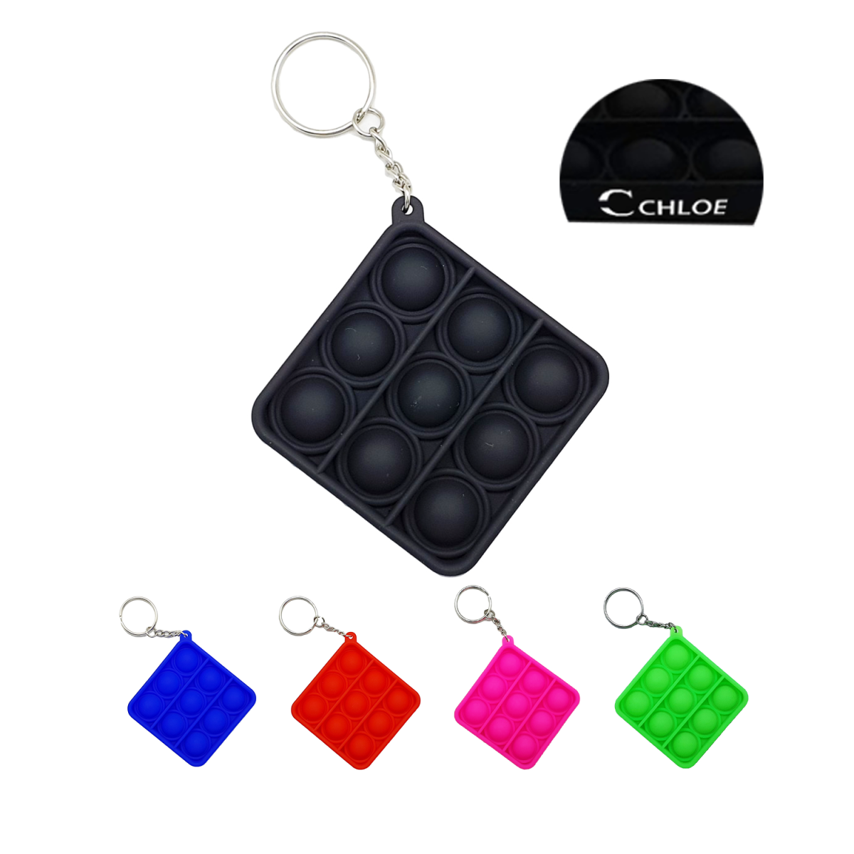 Mini Push Pop Bubble Fidget Toy Key Ring Square - Promo Items ...