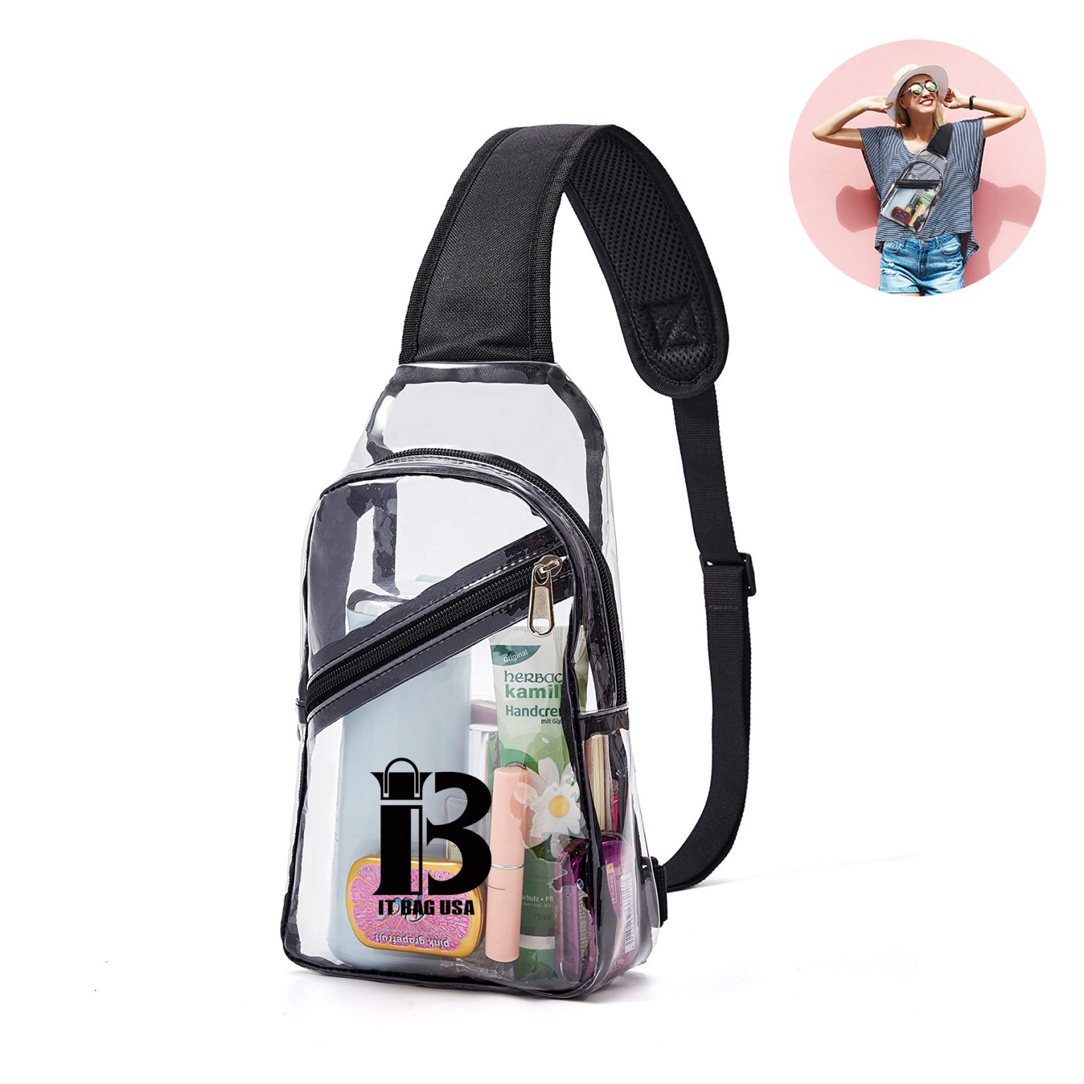11"X 7" Clear Sling Bag Chest Backpack With Front Pocket - Promo Items ...