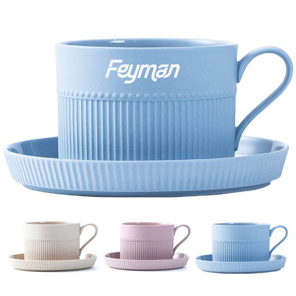 11oz Ear Handle Ceramic Coffee Mug w/ Saucer - Promo Items, giveaways ...