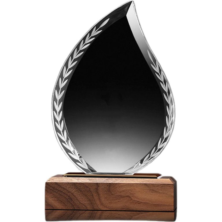 Teardrop Shaped Crystal Award Trophy w/ Wood Base - Promo Items ...